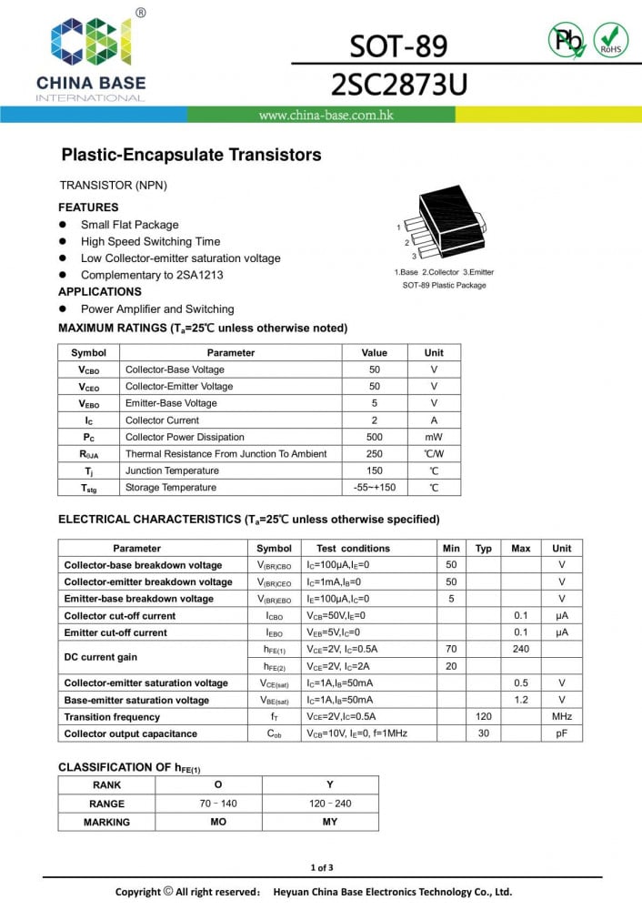 2SC2873U datasheet page 1