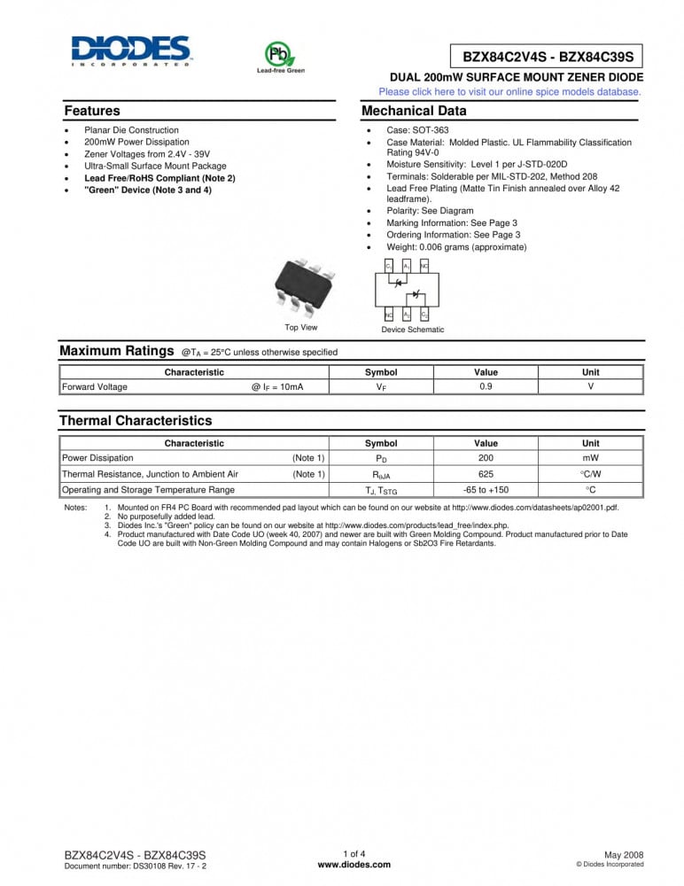 BZX84C5V6S-7-F datasheet page 1