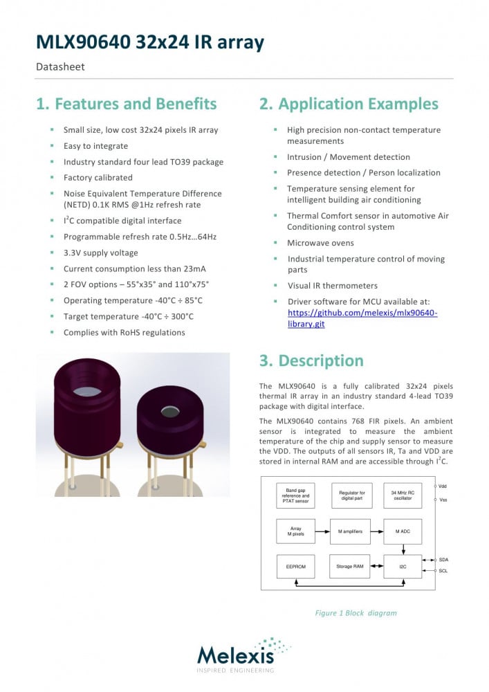 MLX90640 datasheet page 1