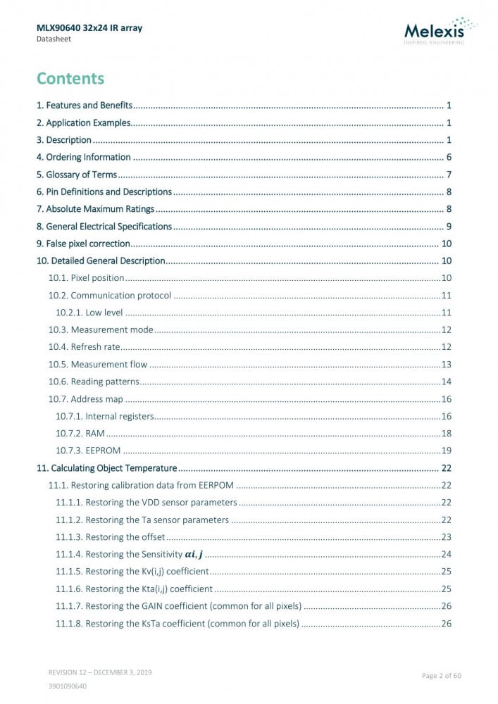MLX90640 datasheet page 2