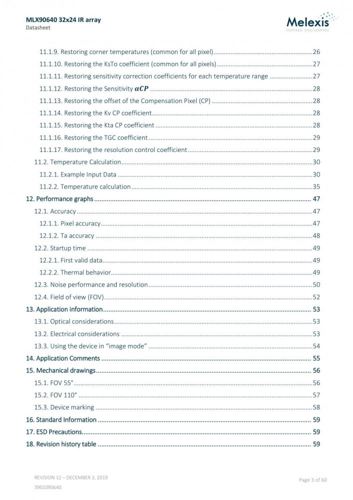MLX90640 datasheet page 3