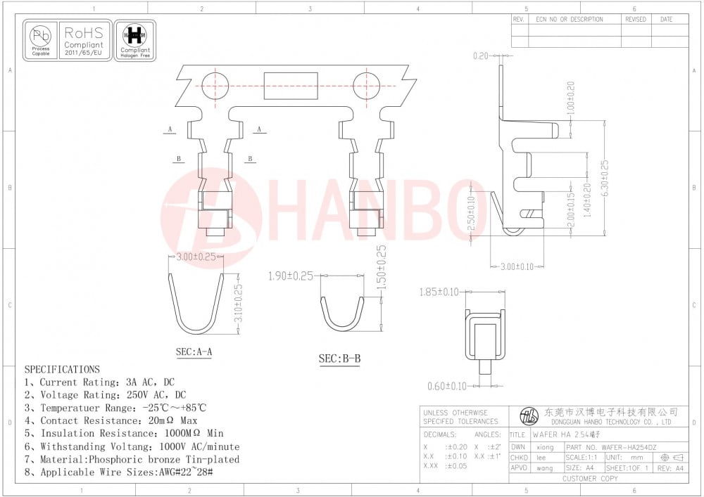 Hanbo WAFER HA connector drawing page 1