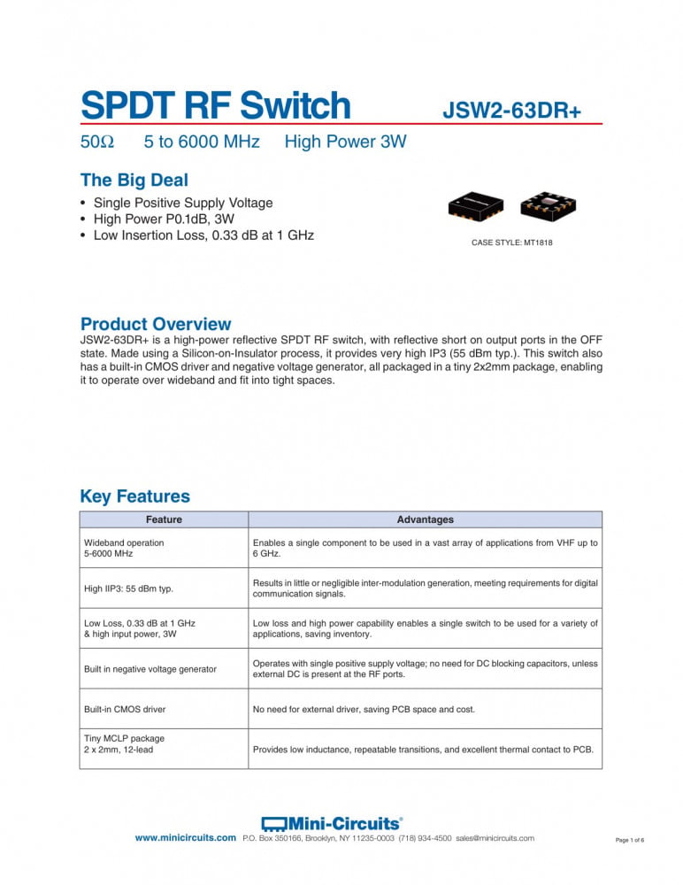 JSW2-63DR+ datasheet page 1