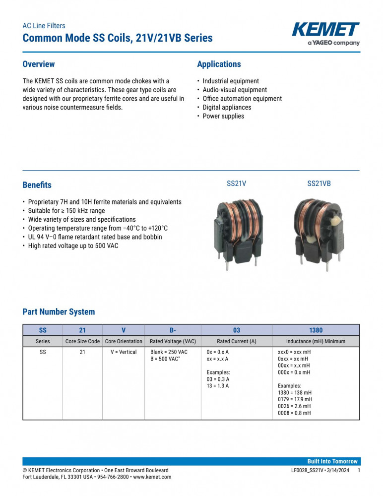 KEMET SS21VB datasheet page 1