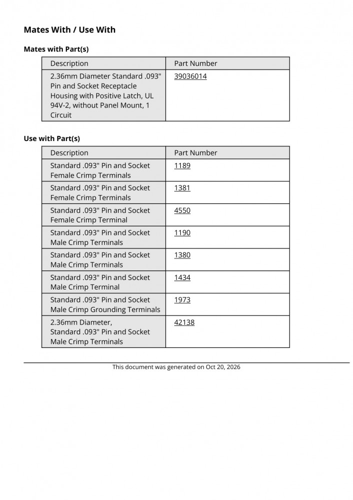 Product document page 3 for MOLEX 39036013
