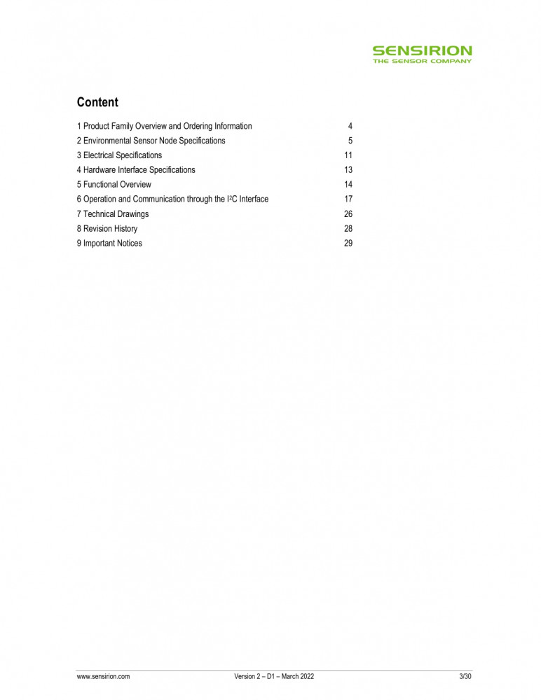 SEN5x datasheet page 3