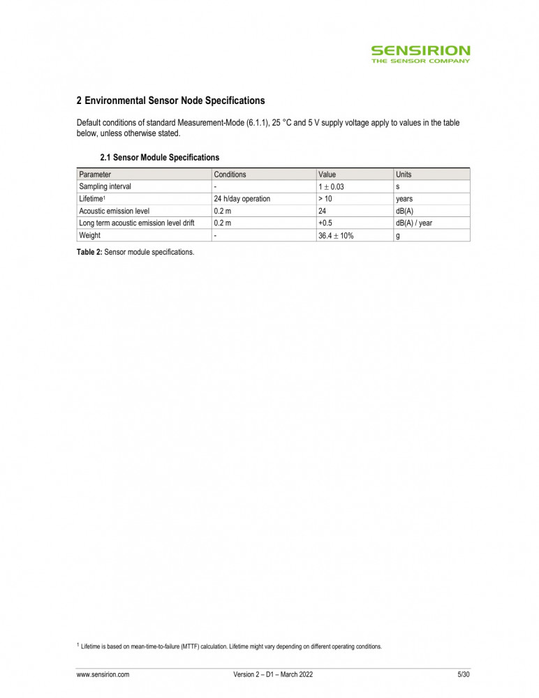 SEN5x datasheet page 5