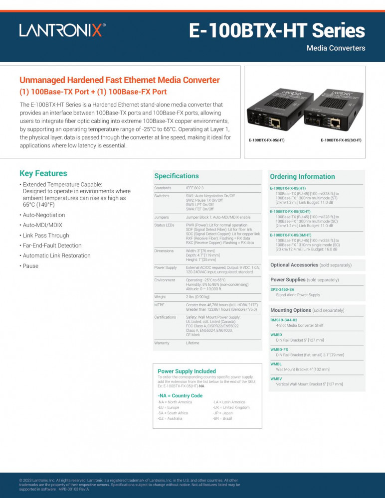Lantronix E-100BTX-HT Series technical document preview