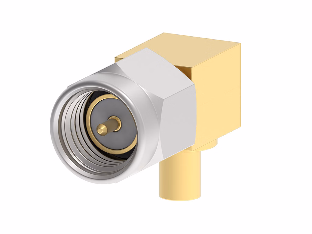 QMA Jack, Right-Angle, Bulkhead Receptacle, PCB, Edge Mount, 50 Ohms