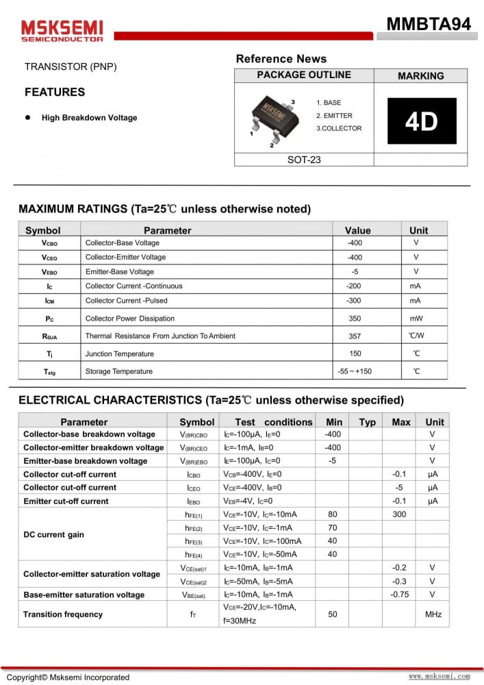 MMBTA94 technical document page 2