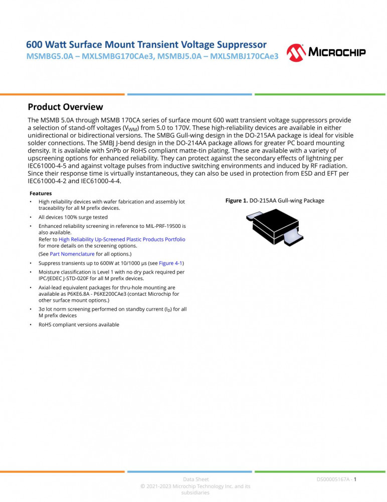 Microchip TVS datasheet page 1