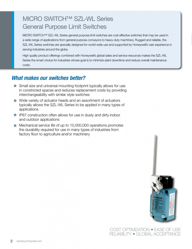 Honeywell SZL-WL Series datasheet page 2