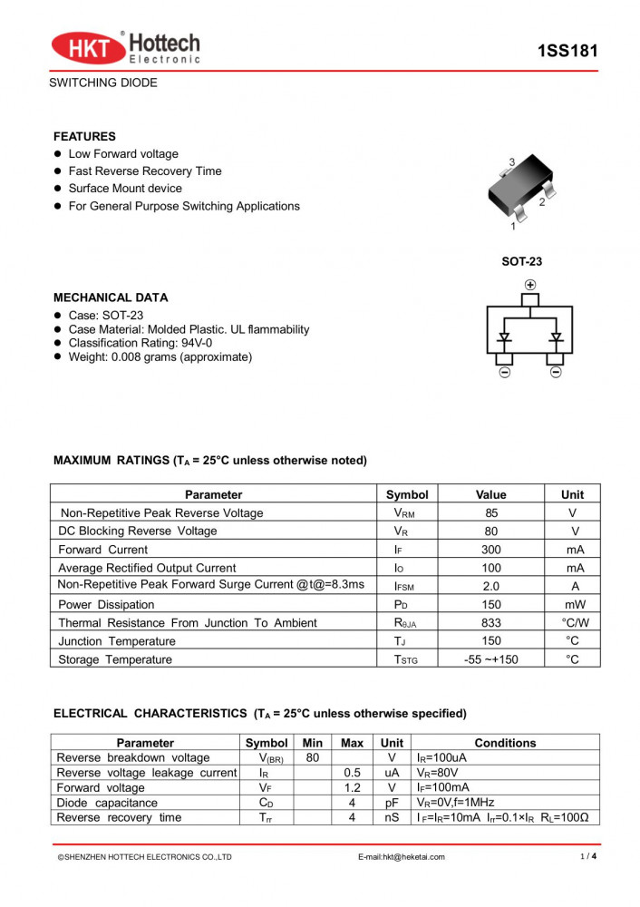 1SS181 technical document page 1