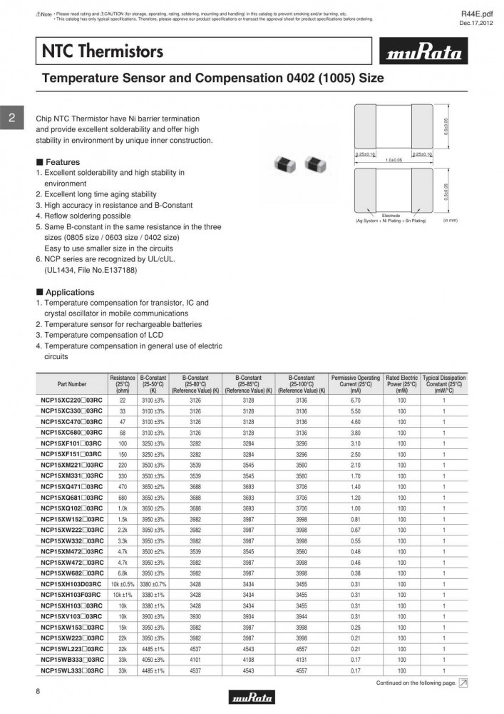 Murata NTC thermistor catalog page 10