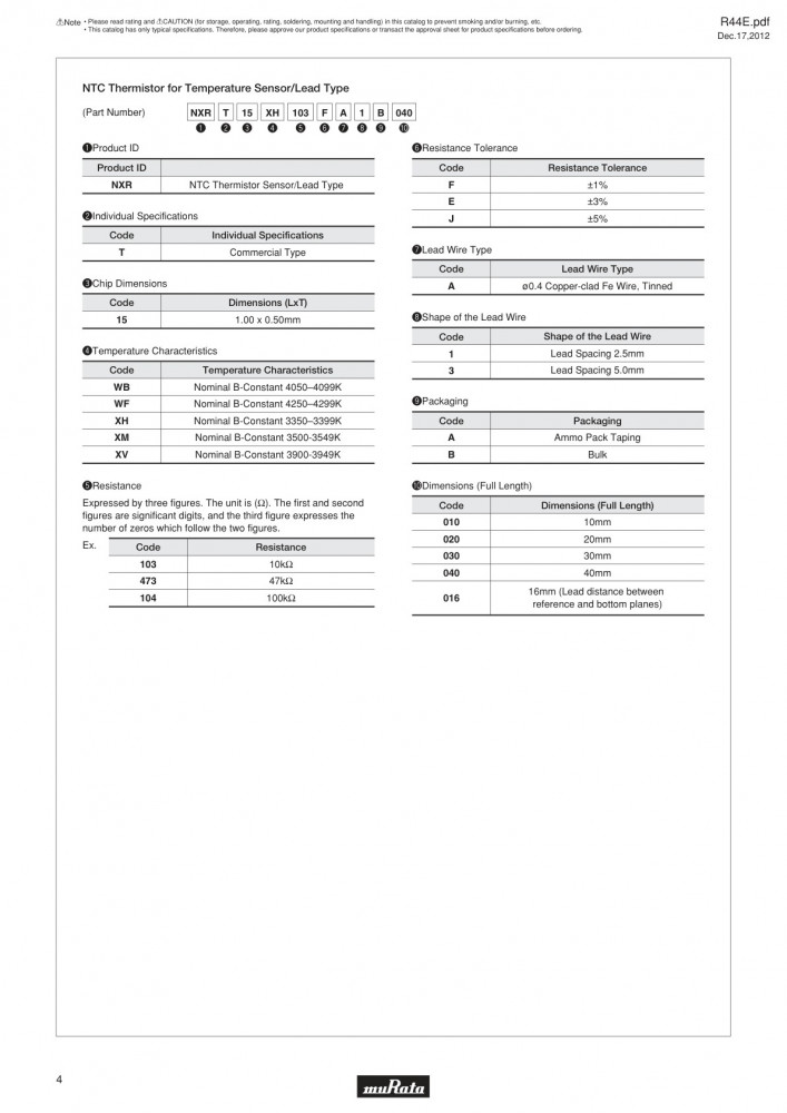 Murata NTC thermistor catalog page 6