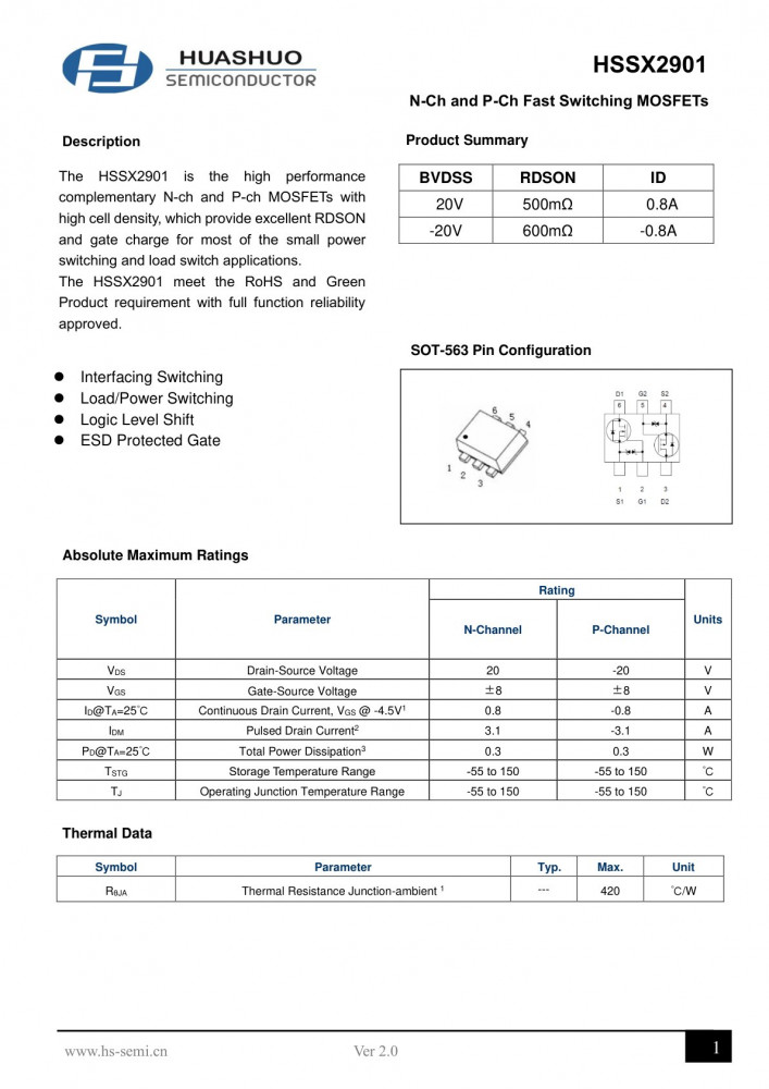 HSSX2901 datasheet page 1