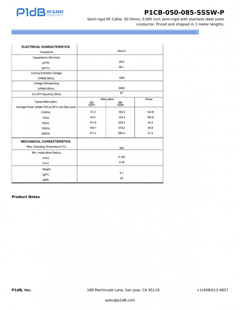 P1CB-050-085-SSSW-P technical document, page 2