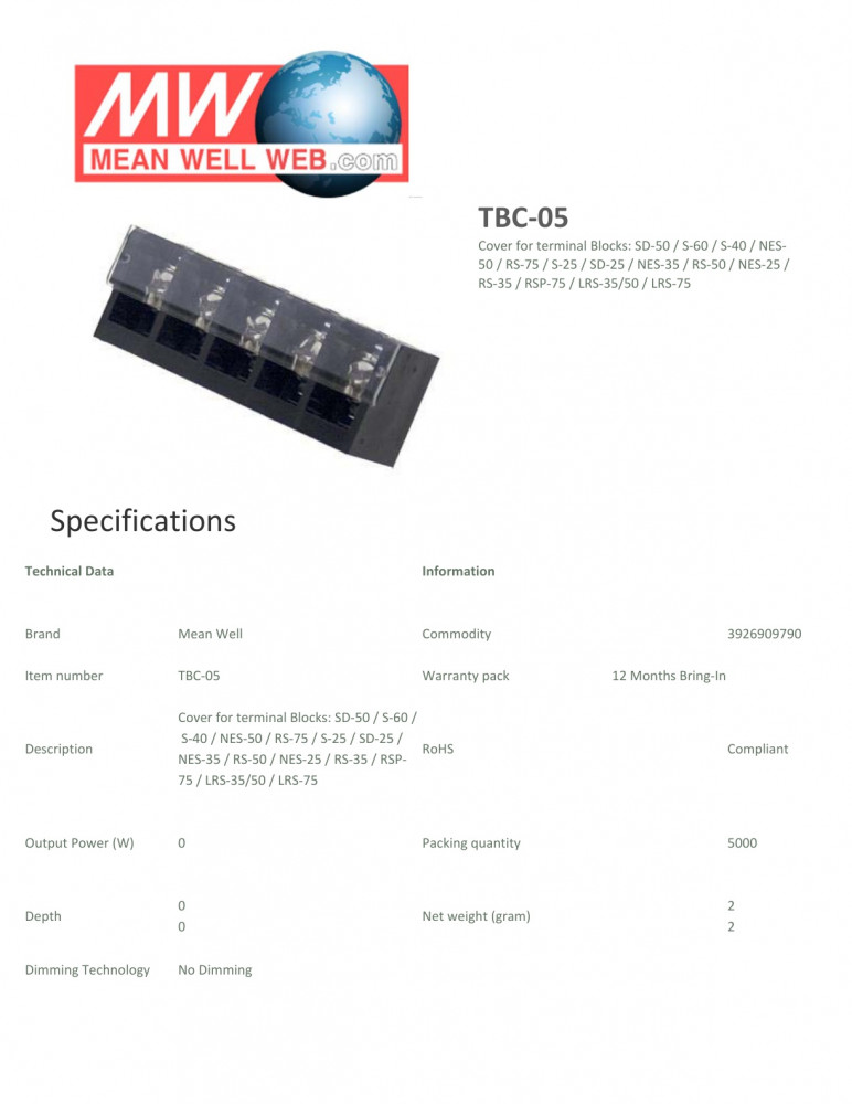 MEAN WELL TBC-05 technical document preview