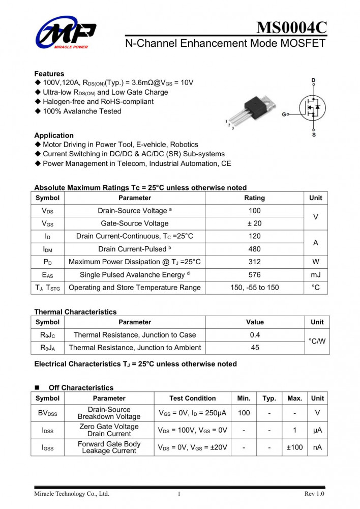 MS0004C datasheet page 1