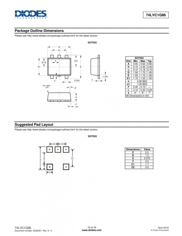 74LVC1G86Z-7 datasheet page 10