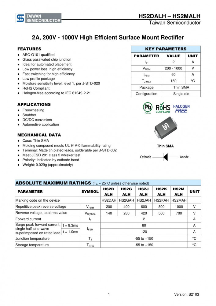 HS2JALH datasheet page 1