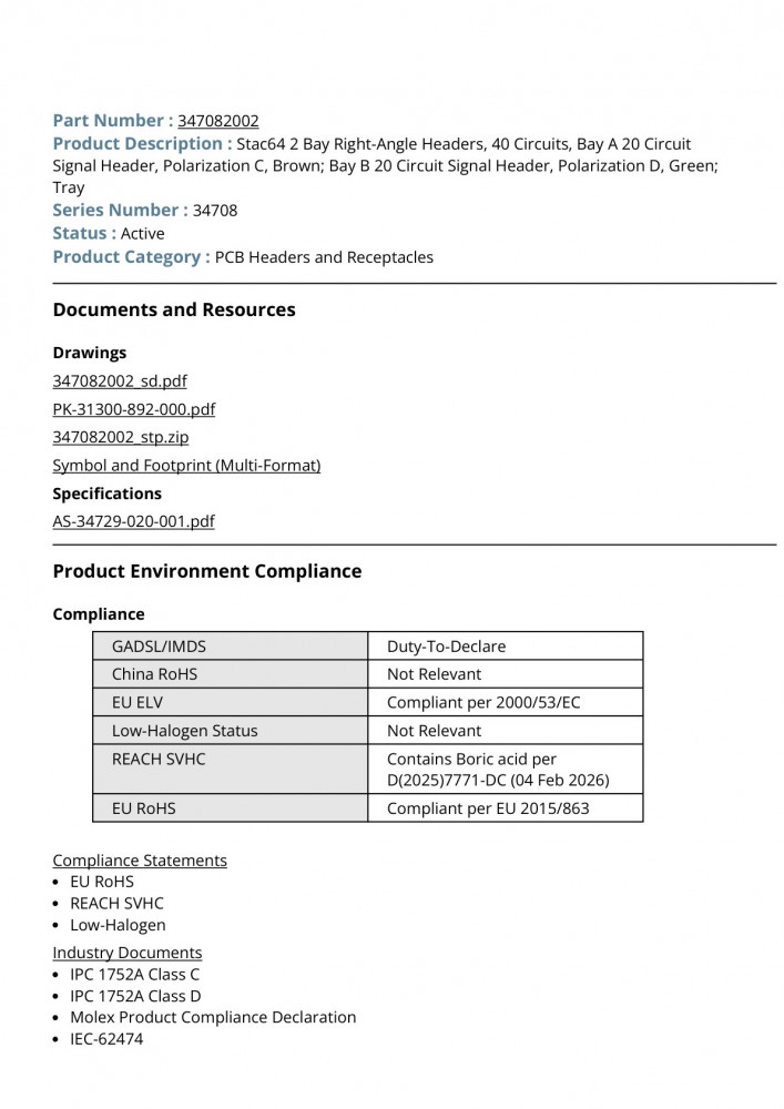 MOLEX 347082002 technical document page 1