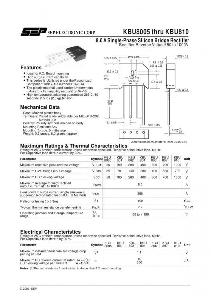 SEP KBU810 datasheet page 1