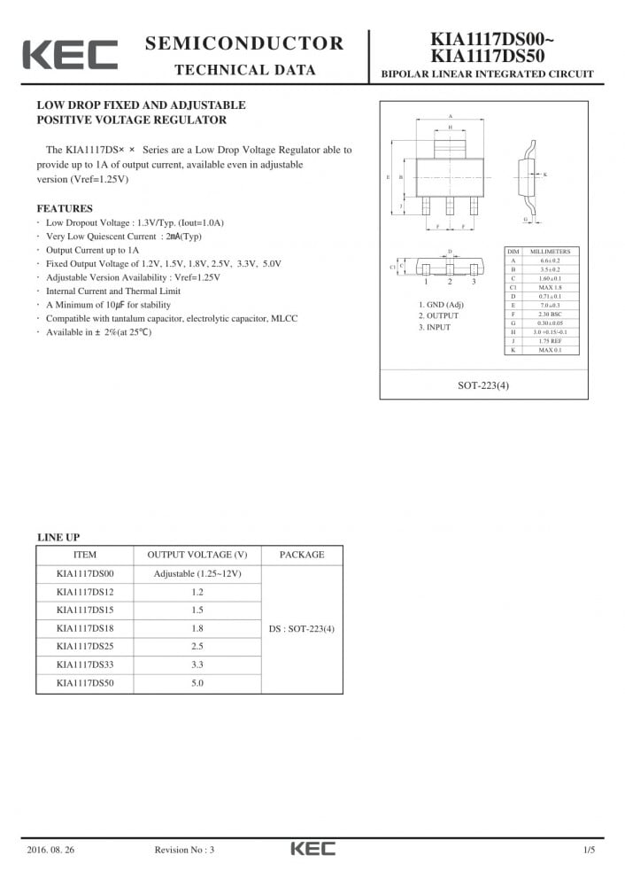 KIA1117 datasheet page 1