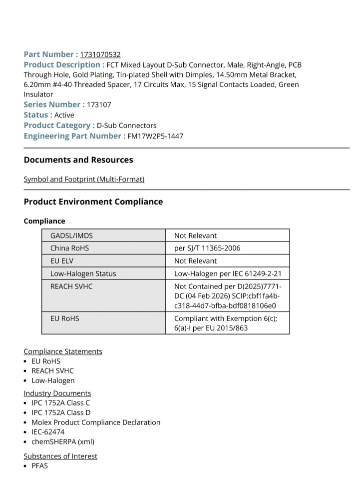 Technical document image 1 for Molex 1731070532