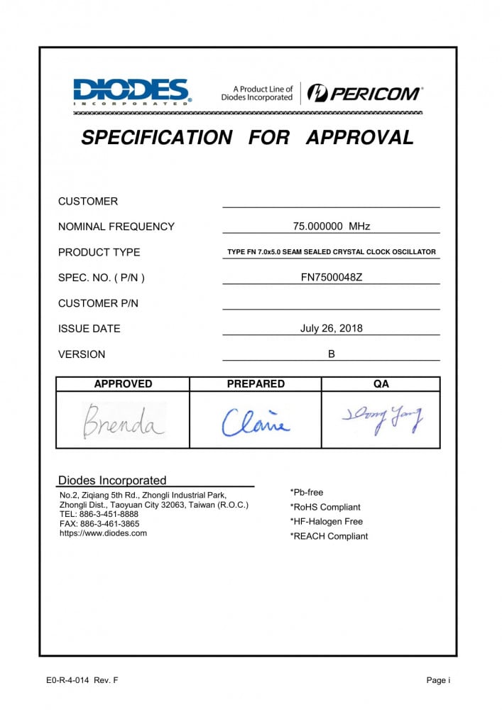 FN7500048Z specification page 1