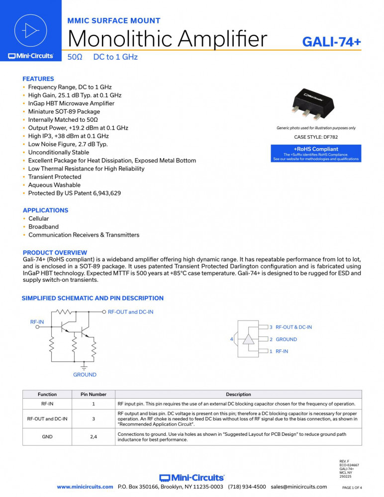 GALI-74+ technical document page 1