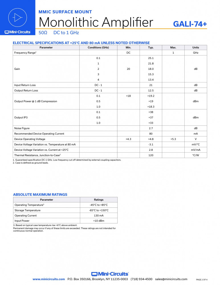 GALI-74+ technical document page 2