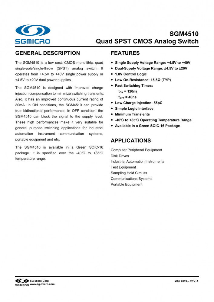 SGM4510 datasheet page 1