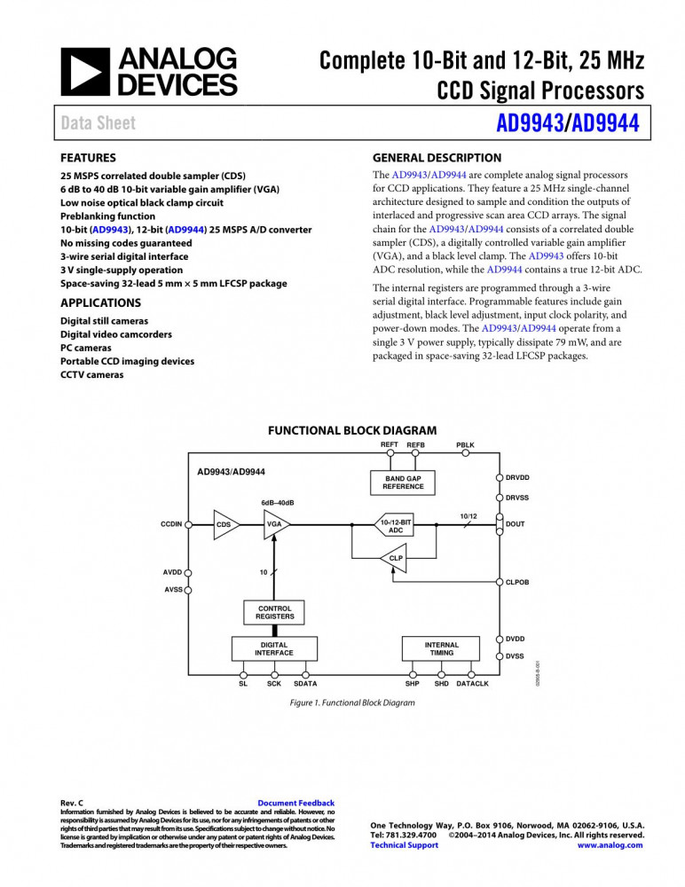 AD9944KCPZRL datasheet page 1