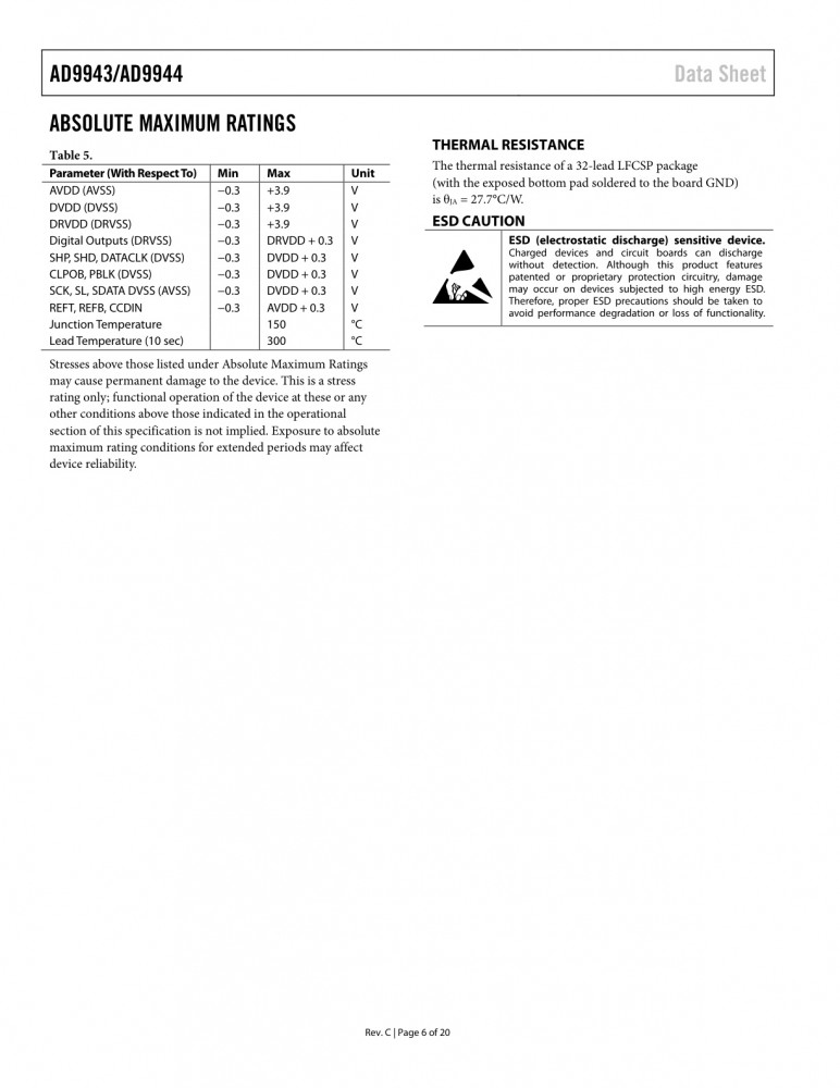 AD9944KCPZRL datasheet page 6
