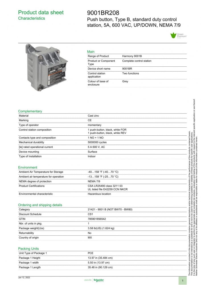 9001BR208 technical document page 1