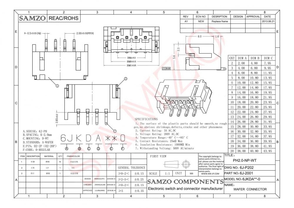 SAMZO 6JKDA040 technical drawing