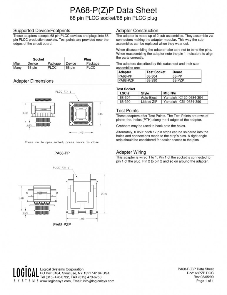 Logical Systems PA68-P family datasheet page