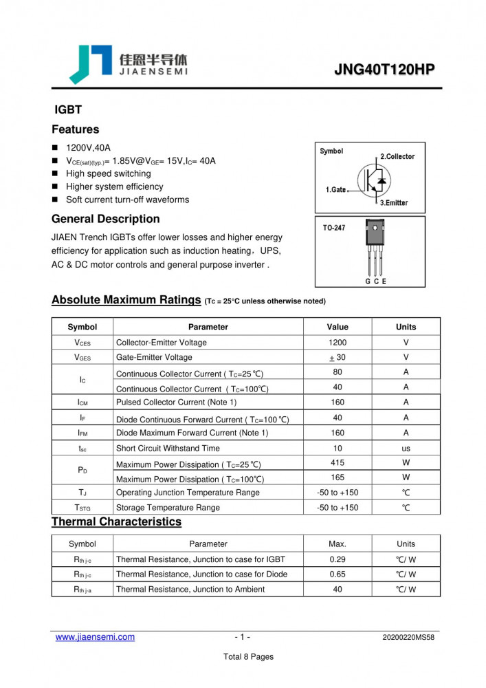 JNG40T120HP datasheet page 1