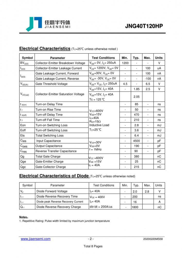 JNG40T120HP datasheet page 2