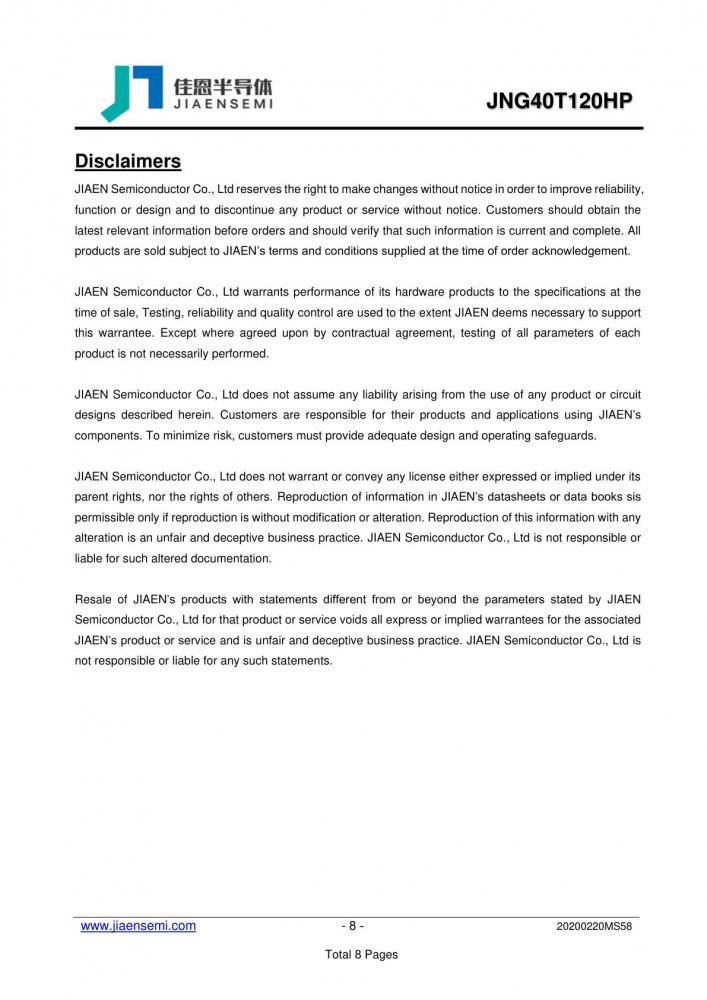 JNG40T120HP datasheet page 8