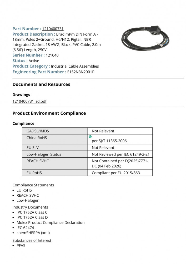 MOLEX 1210400731 drawing page 1