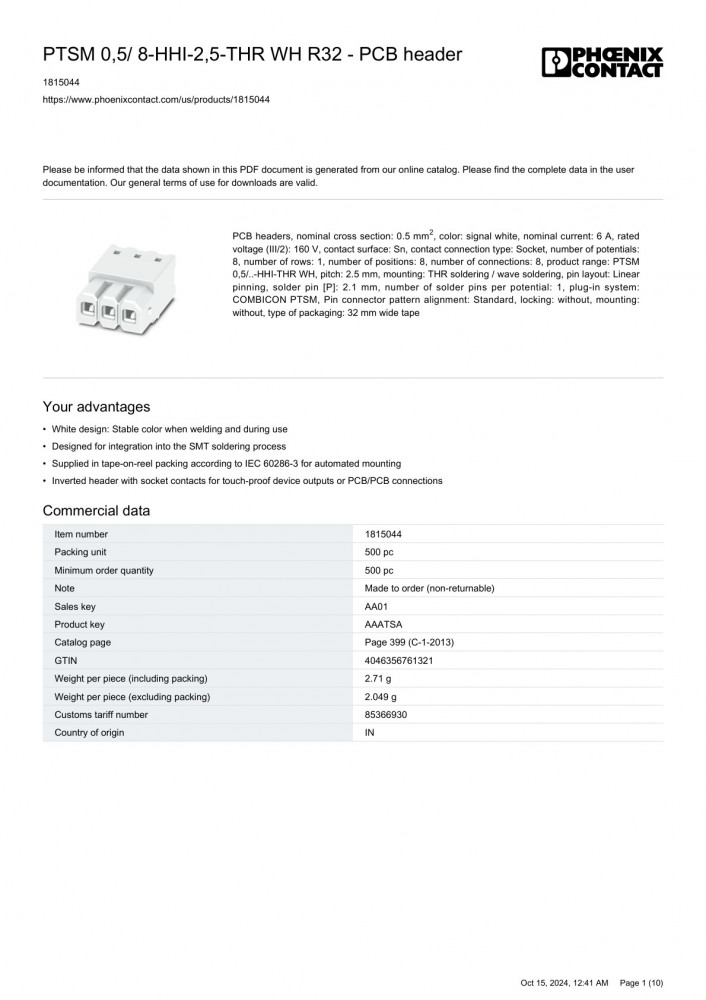 Phoenix Contact 1815044 technical document page 1