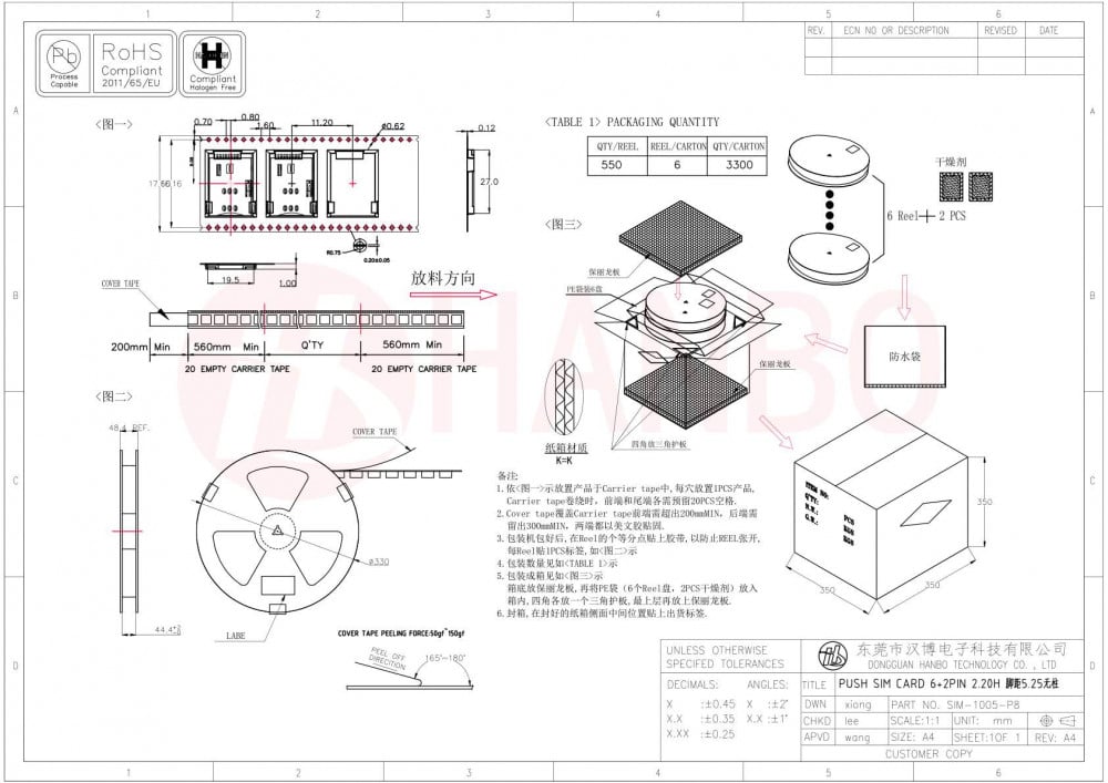 SIM-1005-P8 packaging reference
