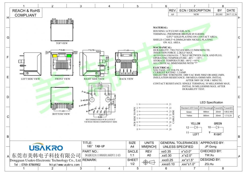 USAKRO DGUK52A1188AB1A6DY1143 datasheet sheet 1