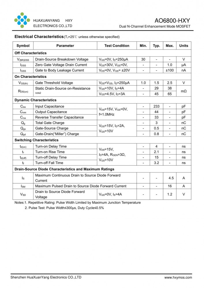 AO6800-HXY datasheet page 2