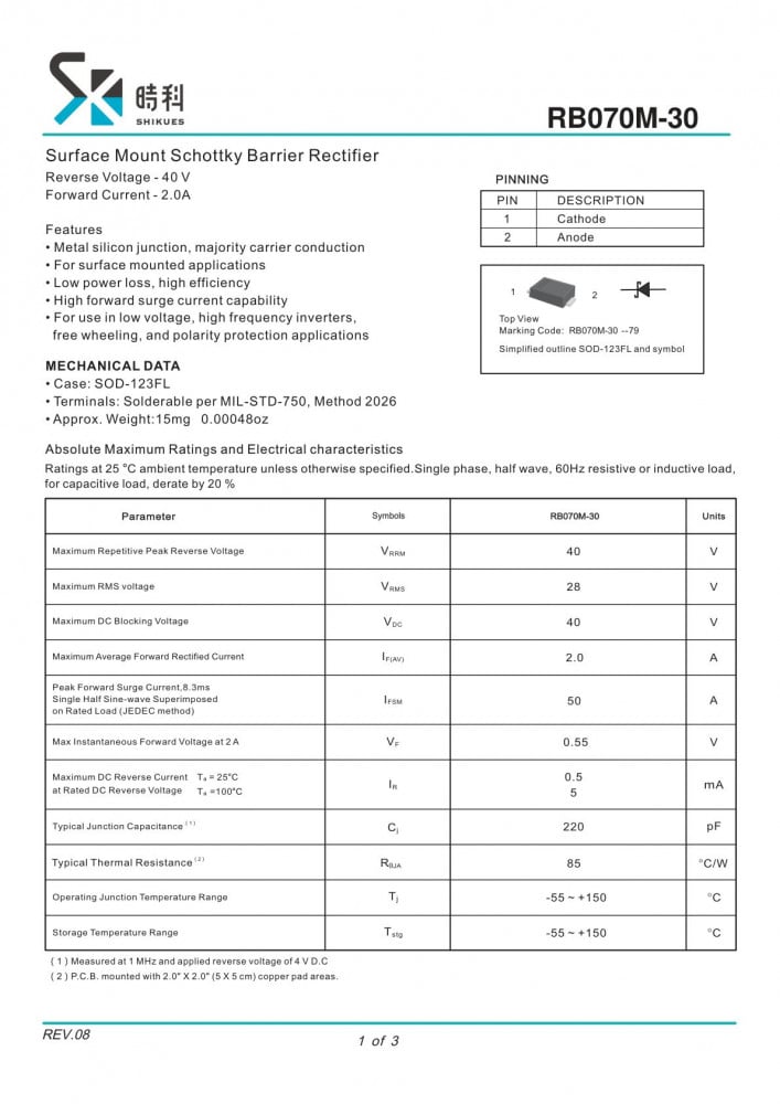 RB070M-30 datasheet page 1