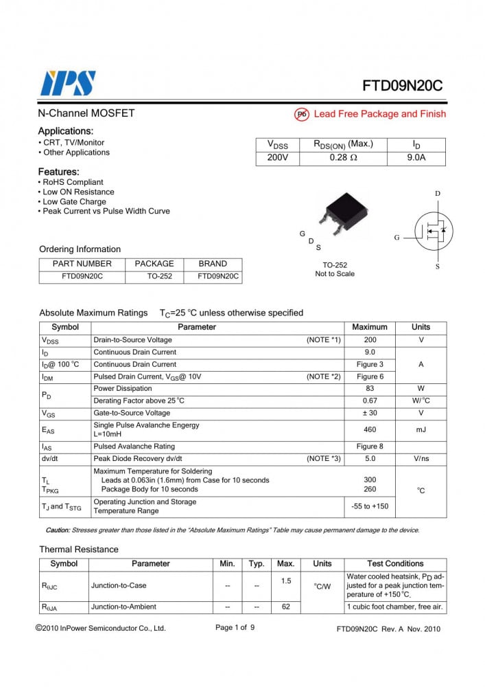 FTD09N20C datasheet page 1