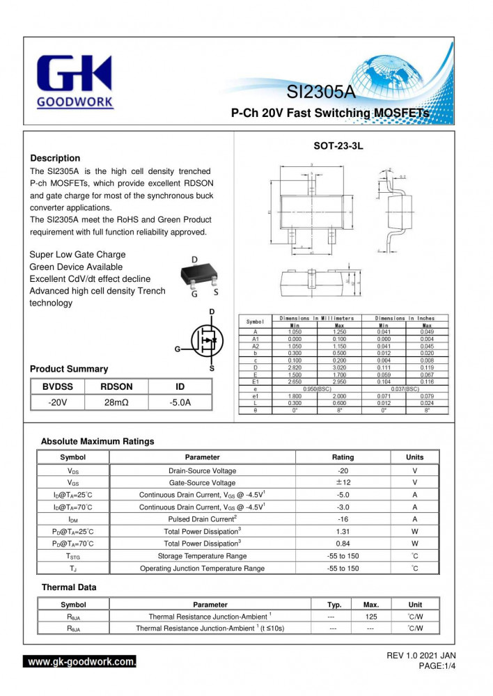 SI2305A datasheet page 1