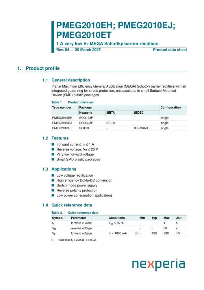 PMEG2010EJ datasheet page 1